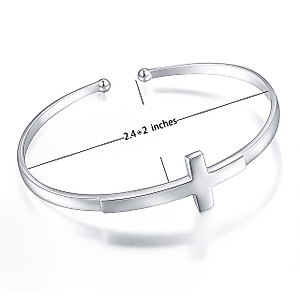 DAOCHONG S925 Sterling Silver Engraved Faith Hope Love Inspirational Cuff Cross Bangle for Women Sister