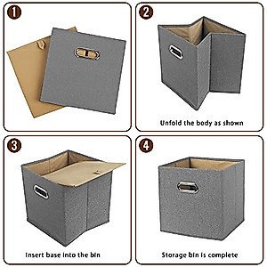 Storage Cubes, 11 Inch Cube Storage Bins (Set of 3), Fabric Collapsible Storage Bins with Dual Handles, Foldable Cube Baskets for Shelf, Closet Organizers and Storage Box (Beige)