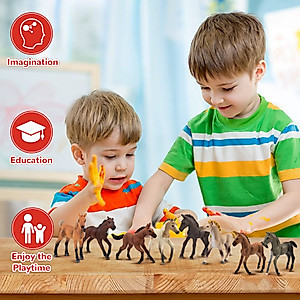 Toymany 8PCS 3-4" Horse Figurines Toy Set, Realistic Detailed Plastic Pony Figures Foal Animals Toy Playset, Cake Toppers Easter Eggs Christmas Birthday Gift Educational Toy for Kids Toddlers
