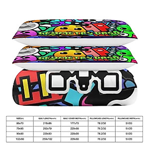 TKBIIuds Geo-metry Da-sh Bed Sheet Duvet Cover Set Print Pattern Soft 3-Piece Bedding Set with 2 Pillow Shams 86"x70"