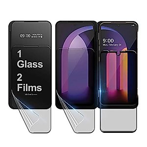 GOBUKEE [1GLASS+2FILM for LG V60 ThinQ 5G Screen Protector [1 Tempered Glass] + [2 PET Film Dual Screen Protector] 9H Hardness,Bubble Free,HD Clear Perfect Fit Compatible with LG V60 ThinQ