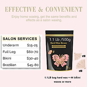 Waxing Beads for Hair Removal 1.1LB, Wax Beads for Sensitive Skin, Painless Wax Beans for Brazilian,Eyebrow Facial Leg for At Home Pearl Waxing Beads with 20 Spatulas for Women Men