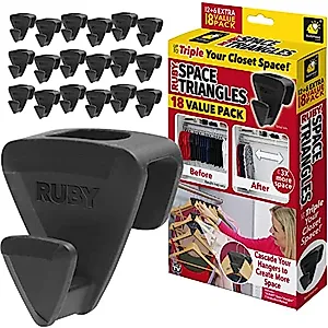 New Ruby Space Triangles AS-SEEN-ON-TV Ultra- Premium Hanger Hooks Triple Closet Space 18 Value Pack, Black, 2 in.