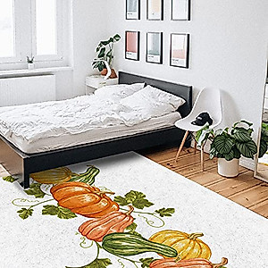 Indoor Area Rugs Thanksgiving Autumn Pumpkin Non-Slip Floor Mats Vegetables Harvest Rectangular Carpet Soft Washable Rugs for Living Room/Bedroom/Hallway Home Decor - 5x8 Feet