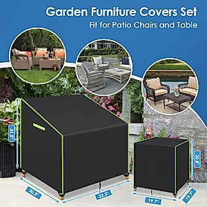 GARPROVM Garden Chair Covers Winterproof Outdoor Chair Covers 3 Pack, Patio Chair Covers 32" Wx30 Dx31 H, Table Cover 19" Wx19 Dx20 H, Outdoor Furniture Covers Waterproof 420D Oxford Fabric