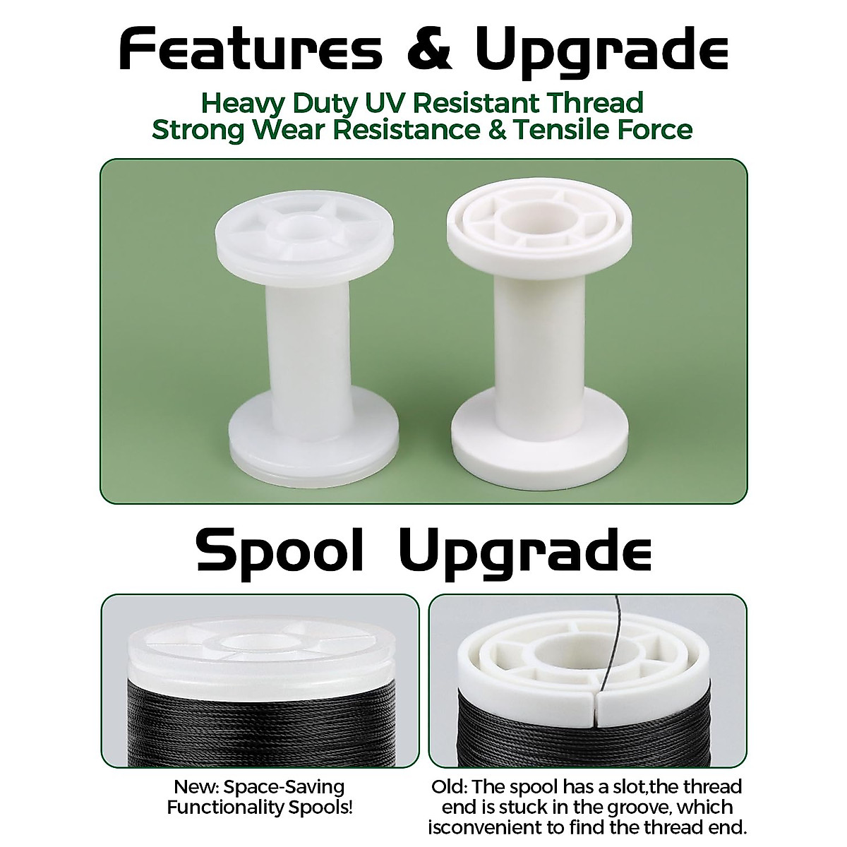 330 Yards FIVEIZERO Extra Strong Upholstery Thread,Black Bonded Nylon Thread for Denim Leather,Craft,Machine,DIY and Home (2 Pack) CJ