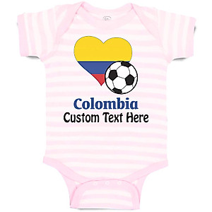 Custom Personalized Baby Bodysuit Colombian Soccer Colombia Football Funny Cotton Boy & Girl Striped Baby Clothes Stripes Soft Pink White Personalized Text Here 6 Months