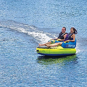 O'Brien Watersports Barca 2 Kickback Inflatable Nylon 2 Person Rider Towable Boat Water Tube Raft w/Deep Seats, Backrests, & Handles for River or Lake