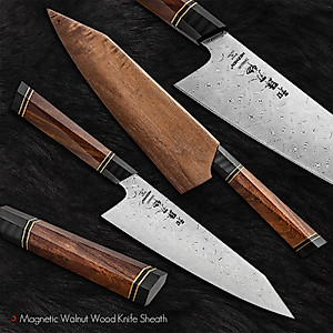 HEZHEN- 8.5" Chef Knife, 110 Layers Full Damascus Steel ,Japanese Style Kiritsuke Kitchen Knife, Gyuto Octagonal Handle, Magnetic Wooden Sheath Case Wooden Box