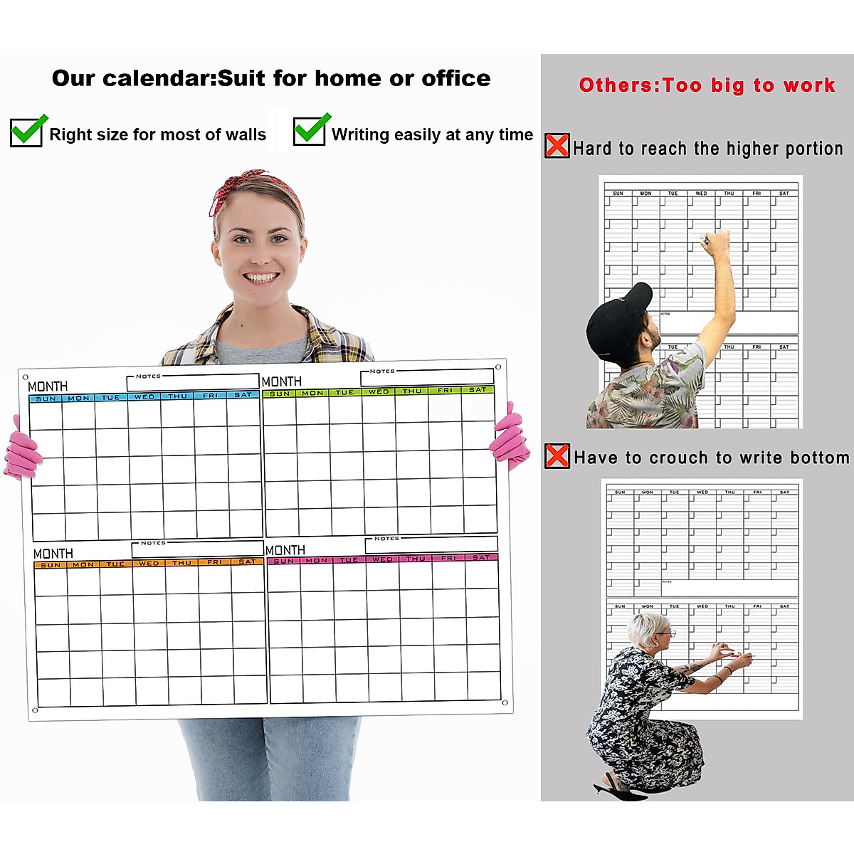 Dry Erase Calendar For Wall 4 Month,Large Blank Laminated Whiteboard Calendar,Oversized 120 Day Wall Planner,Four Month Jumbo Undated Erasable Schedule Poster For Home,Office,Classroom 24x36 Inch