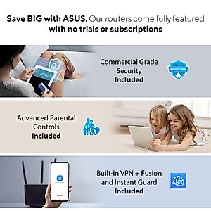 ASUS RT-BE96U BE19000 802.11BE Tri-Band Performance WiFi 7 Extendable Router with 6GHz support, Dual 10G Port, 320Mhz, lifetime internet security , MLO, Multi-RU puncturing , AiMesh Support