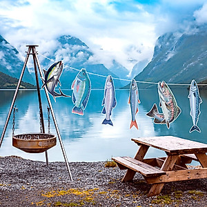 2 Line Fish Party Decorations Gone Fishing String Hanging Banner for Fish Birthday Decorations Retirement Party Decorations Fish Birthday Party Supplies Outdoor Salt Water Barbecue Party Decoration