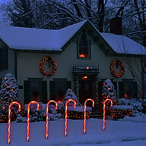 Christmas Candy Cane Pathway Markers Lights, 21.2" Christmas Holiday Outdoor Decorations Lights, Xmas Stakes Lights with 8 Blinking Modes Waterproof, Set of 10 Connectable for Garden Yard Patio Lawn