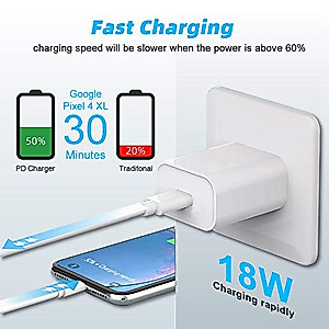 USB C Fast Wall Charger Compatible Google Pixel 6 5 4 XL 4a / 3a XL / 3 / XL / 2, 18W 3A PD Power Adapter and 3.3FT Type C to C Cable