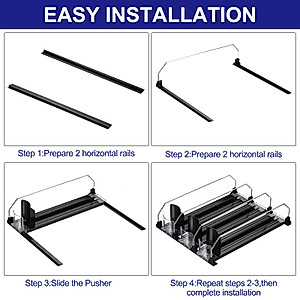uxcell 6pcs Soda Can Organizer for Refrigerator, Self-Pushing Drink Organizer for Fridge, Width Adjustable Drink Dispenser Beverage Pusher For Pantry Vending Machine, Black