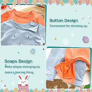 XIFAMNIY Easter Outfits Baby Girls Boys Bunny Romper Bodysuit Jumpsuit Infant Newborn with Rabbit Hat
