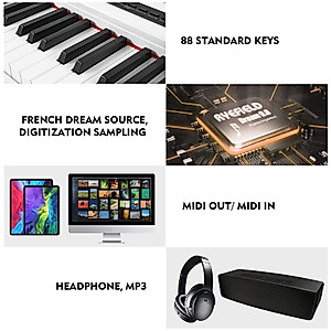 MUSTAR Digital Piano 88 Key Weighted Keyboard Hammer Action, MDP-1300 Weighted Keyboard Piano with Stand, Full Size Electric Piano Keyboard with for Beginners, Portable Case, Sustain Pedal, White