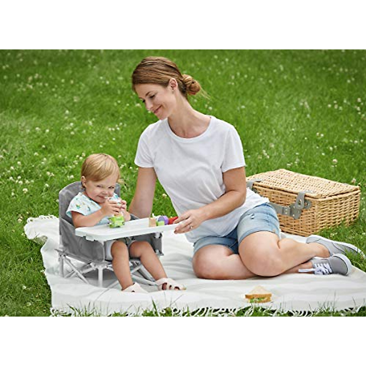 Regalo My Chair 2-in-1 Portable Travel Booster Seat & Activity Chair, Bonus Kit Includes, Oversized Removable Tray with Cup Holder, Grey