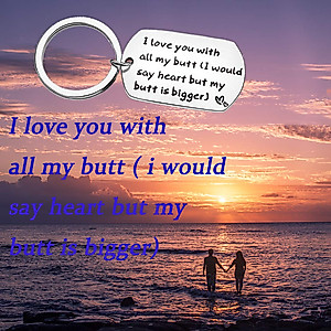 Zuo Bao Funny Keychain I Love You with All My Butt Dog Tag Gift for Boyfriend Girlfriend Valentine's Day (Keychain)