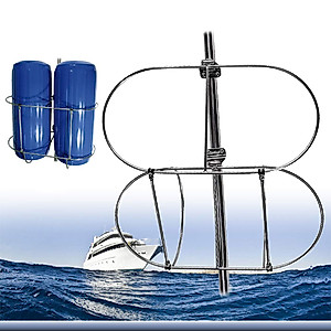 PROMOTOR Stainless-Steel Double Fender Holder Rack for Boat Fenders (L: Fit for 11'' Diameter Boat Fender)