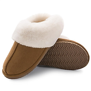 Litfun Fuzzy House Slippers for Women Fluffy Memory Foam Suede Slippers with Faux Fur Collar Indoor Outdoor, Brown 40/41 (Size 7.5-8)