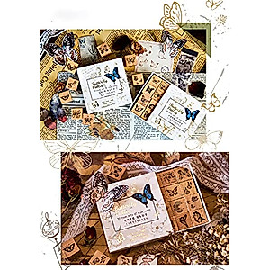 Tvoip 16 Pcs Wooden Rubber Stamp Set, Vintage Butterfly Scrapbooking Stamps Junk Journal DIY Craft Wooden Rubber Stamps Set for Scrapbook Album Diary Seal Stamps