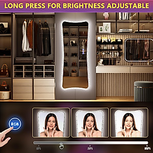 Dystler Full Length Mirror - Glass Full Body Lighted Mirror for Bedroom/Living Room/Bathroom, Hanging Dressing Mirror, Wall Mounted Mirror Dimming & 7 Color Mode (White)