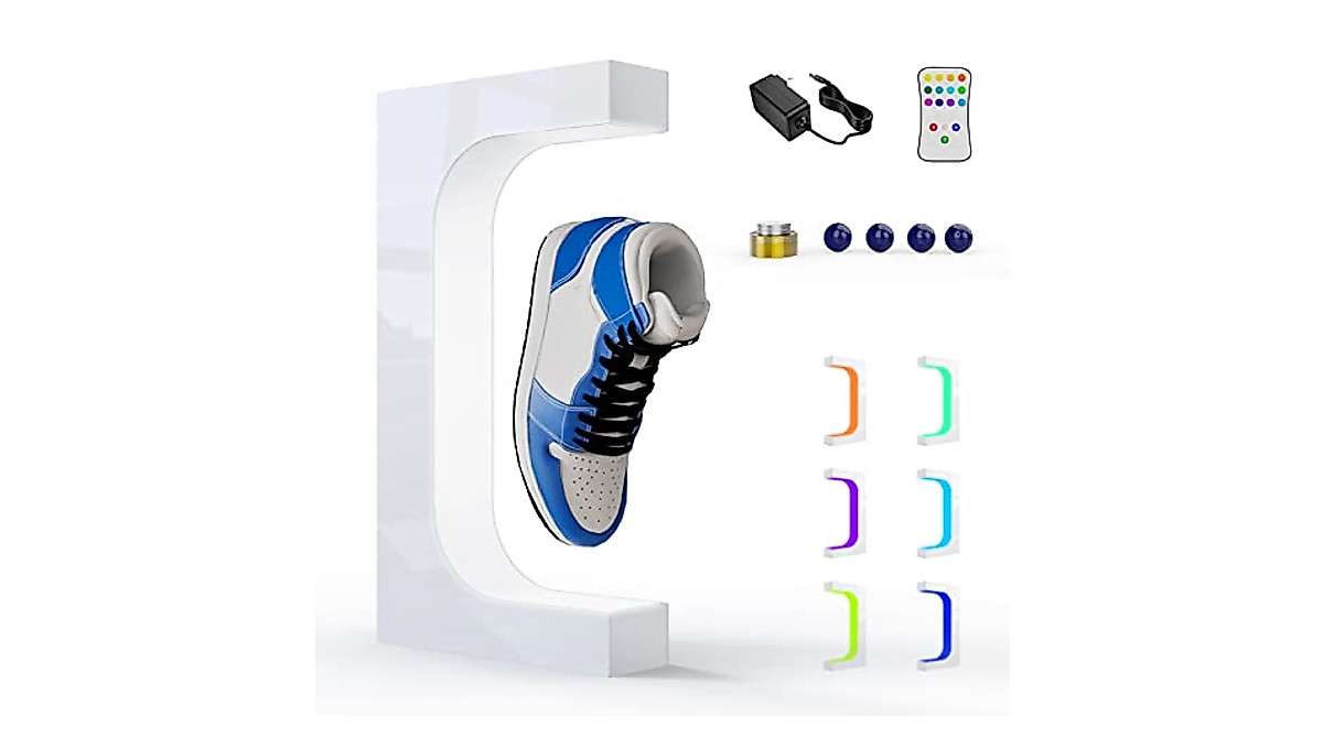 Levitating Shoe Display with RGB Lights and 360° Rotation