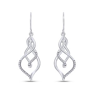 White Natural Diamond Triple Flame Drop Earrings in 10k Solid White Gold (0.2 Cttw)