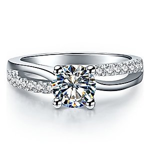 THREE MAN Superb 1CT NSCD Simulated Diamond Ring 4 Prongs Setting Engagement Ring for Women Sterling Silver