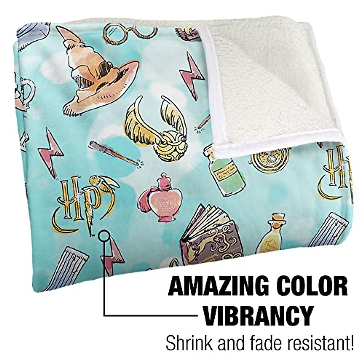 Harry Potter Blanket, 50"x60", Water Color Pattern Silky Touch Sherpa Back Super Soft Throw Blanket