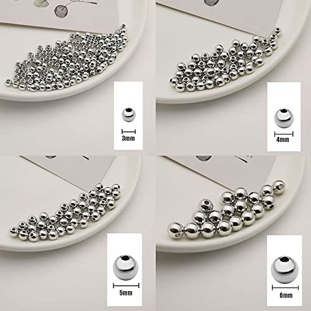 200 Pcs Mix White K Beads Smooth Little Round Spacer Beads Brass Long-Lasting Tarnish Resistant Seamless Loose Beads for DIY Bracelet Jewelry Making (3/4/5/6MM-Silver)