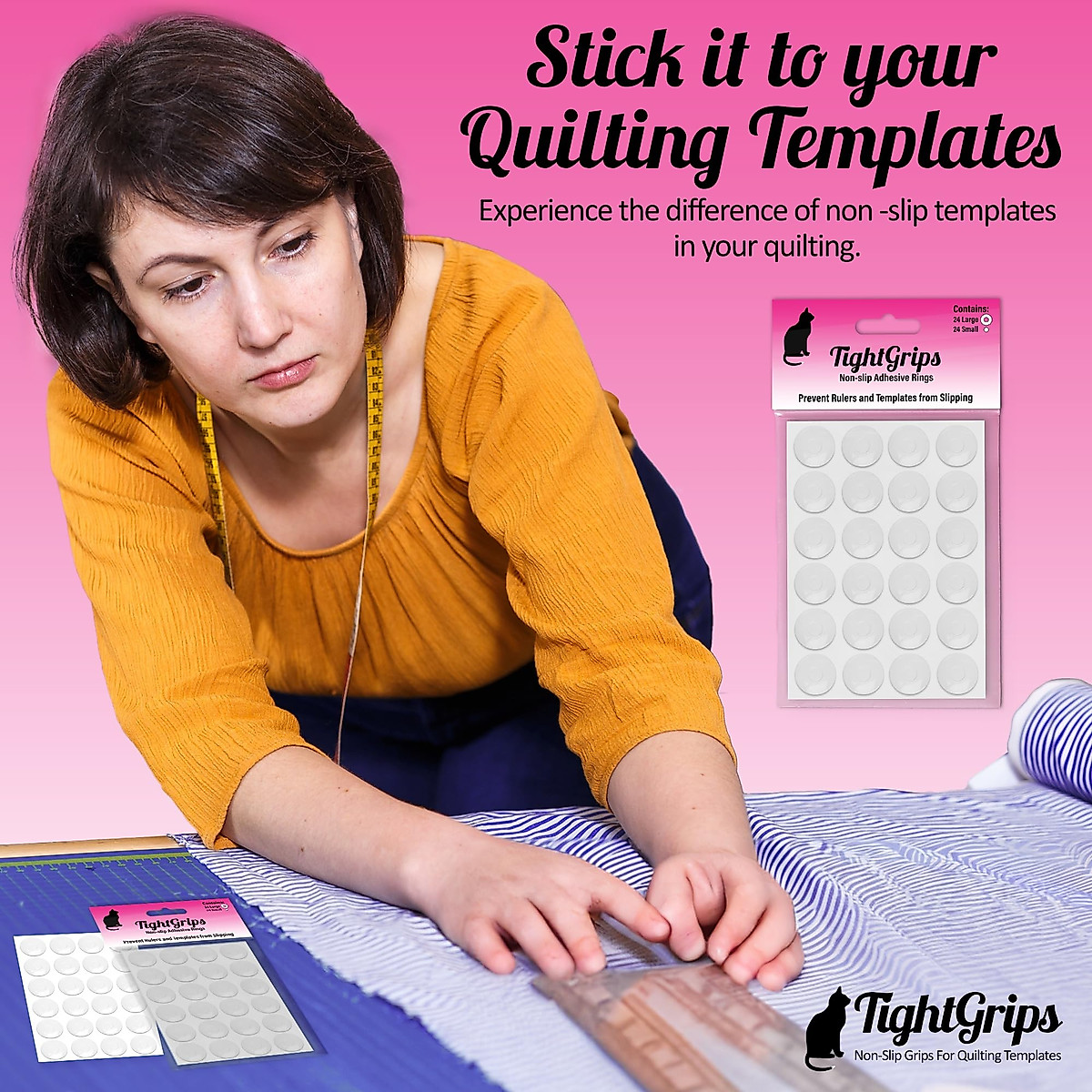 TightGrips Non-Slip Grips for Quilt Templates - 48 Pieces Total - 24 Large & 24 Small