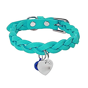 Leather Dog Collar Braided Dog Puppy Cats ID Collar with Name Personalized Engraved for Small Medium Dogs Free Bell (Color : Blue Size : XS Code)