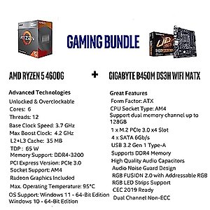 AMD Ryzen 5 4600G 6-Core 12-Thread Unlocked Desktop Processor with Wraith Stealth Cooler Bundle with GIGABYTE B450M DS3H WiFi MATX AM4 Gaming Motherboard
