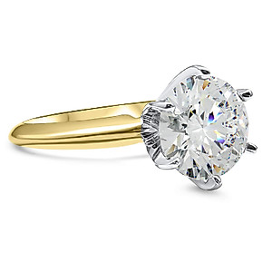 Solid 14K Yellow Gold Swarovski CZ Cubic Zirconia Engagement Ring 6 Prong 2 Carat Round (6.0)