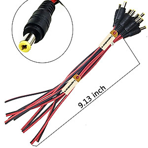 Lsgoodcare 20Pcs 5.5 x 2.1 MM DC Power Jack Socket Dc099 30V Threaded Female Mount Connector Adapter with Cable & 5.5mm x 2.1mm 12V Pure Copper Male DC Power Pigtail Cable