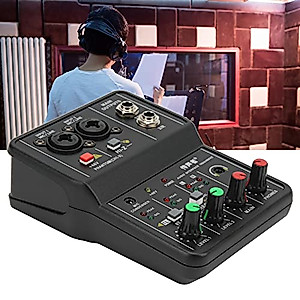 GOWENIC 2 Channel Audio Mixer, DJ Audio Mixer, USB 48V Phantom Power Compact Sound Mixing Console USB Soundcard for PC Recording Home Karaoke Internet