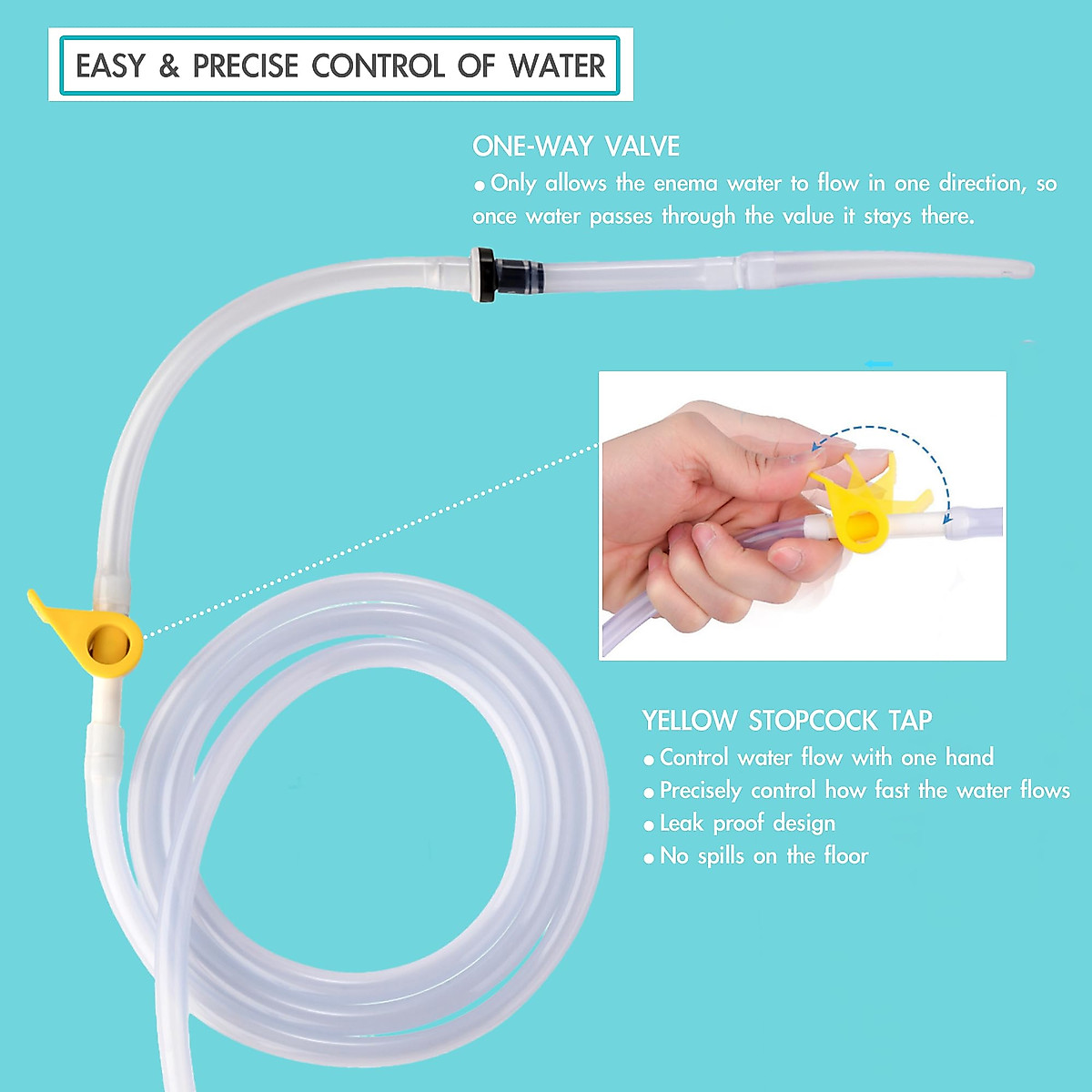 PE Premium Enema Clear Silicone Enema Bag Kit - 2 Quart, Reusable for Coffee & Water Colon Cleanse - 6.75 Foot Long Hose, 7 Tips Included. Enemas for Colon Cleanse Men and Women. Detox Cleanse.