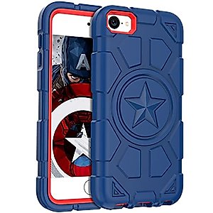TIMISM iPod Touch 7th Generation Case, iPod Touch 6th/5th Generation Case, Heavy Duty Shockproof Protective iPod Touch Cover for Kids Boys Children, Navy Blue+Red