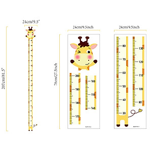 SUPERDANT 2 Sheets/Set Cartoon Height Growth Chart Wall Sticker Yellow Cute Cartoon Giraffe Self-Adhesive Height Wall Decal for Play Room Nursery Bedroom Living Room Decor