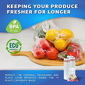 TPPLASTIC 11" x 17" Clear Plastic Produce Bags on Roll, 960 Count – Food Storage for Bread, Vegetables, Fruits, Meat - BPA-Free, Leak-Proof, Durable HDPE Bags for Kitchen, Bulk Food, and Storage Use