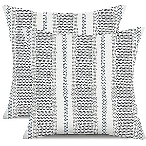 Black and White Outdoor Waterproof Striped Throw Pillow Covers 18x18 Inch Set of 2 Grey Blue Spot Decor Pillow Covers for Patio Funiture Garden Living Room