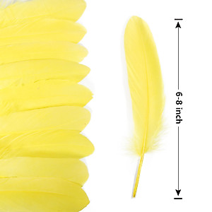 THARAHT 120pcs Yellow Goose Feathers Natural Bulk 6-8 inch 15-20cm for Crafts DIY Cosplay Wedding Party Halloween Decoration Goose Nagoire Feathers