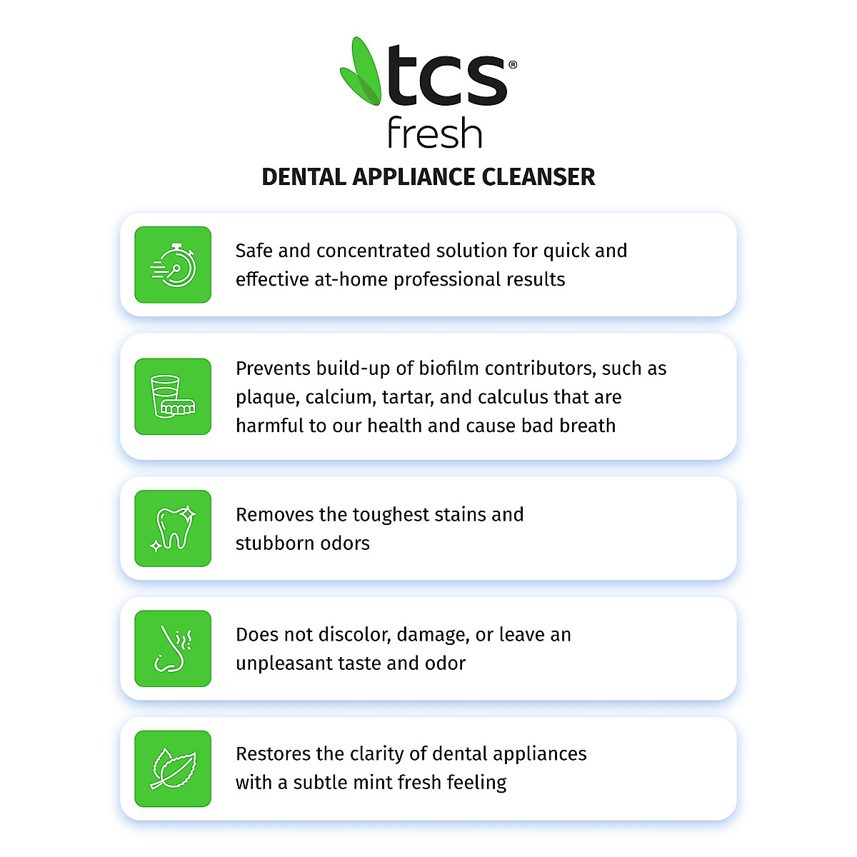 TCS Fresh Dental Appliance Cleaner Set - 6 Month Supply - Professional Strength Concentrated Retainer Cleaner Solution with Soft Bristle Dental Brush