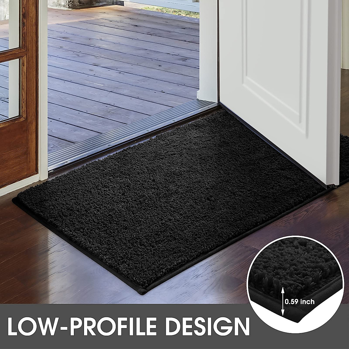 HOMEIDEAS Door Mats Indoor, 24"x36" Super Absorbent Non Slip Rugs for Entryway, Front Back Welcome Doormat Dirt Trapper (Black)