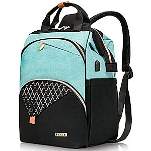 Kuosdaz Laptop Backpack for Women Girls 15.6 Inch Fashion Laptop Bag with USB Charging Port, Wide Open Large Water Resistant Nurse Back Pack, College School Travel Daypack, Black&Green