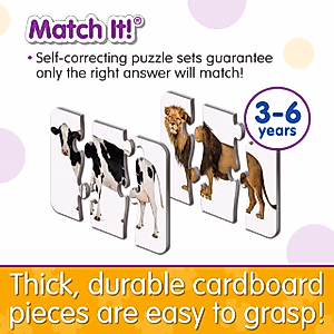 The Learning Journey: Match It! Head to Tail - 20 Self-Correcting Animal-Themed Puzzle Sets - Matching Puzzles for Children Ages 3-6 Years (40 Pieces), White