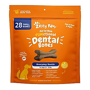 Zesty Paws Dental Bones for Small Dogs - Fights Tartar & Plaque - Gum, Teeth & Bone Health - Cinnamon for Dog Breath - Immune, Joint, Gut, Skin & Coat Support - Omega 3 EPA & DHA & Calcium - 28 ct