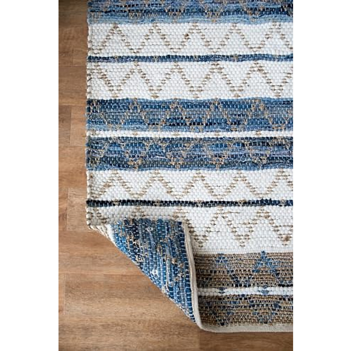 CC Home Furnishings Diamond Shuttle Weave Durrie Denim Area Throw Rug - 2.5' x 4' - Blue and White